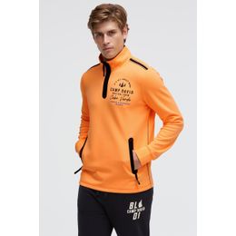 Sweater CAMP DAVID, Herren, Gr. L, orange, Material: 65% Polyester, 35% Baumwolle, bedruckt, regular fit normal, hoch geschlossener Ausschnitt, eingesetzt Rippb&uuml;ndchen, Sweatshirts Sweater, mit Rei&szlig;verschluss-Taschen