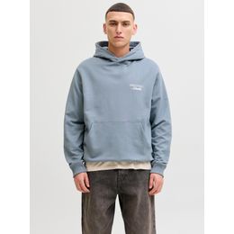 Jack & Jones Kapuzensweatshirt JACK & JONES "JORNORREBRO TYPO BACK SWEAT HOOD SN", Herren, Gr. L, tradewinds detail:ss26, Sweatshirts, mit Print