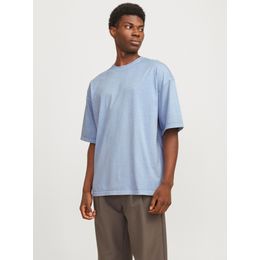 Jack & Jones Rundhalsshirt JACK & JONES "JJECHARGE FADED TEE O-NECK NOOS", Herren, Gr. S, blau (chambray blau), Jersey, Obermaterial: 100% Baumwolle, unifarben, oversize taillenbedeckt, Rundhals, gerader Abschluss, Shirts Rundhalsshirt, mit Rundhalsausschnitt