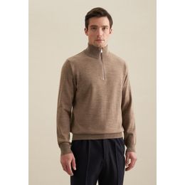 Stehkragenpullover Seidensticker "Schwarze Rose", Herren, Gr. L, beige (beige melange), 100% Wolle, unifarben, regular fit, ohne Ausschnitt, Pullover Stehkragenpullover, Quarter Zip Uni
