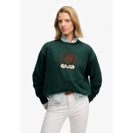 Sweatshirt Superdry "Crest Loose Crew", Damen, Gr. M, schwarz pine gr&uuml;n, Sweatware, Obermaterial: 100% Baumwolle, bedruckt, normal, Rundhals, Rippb&uuml;ndchen, Sweatshirts Sweatshirt