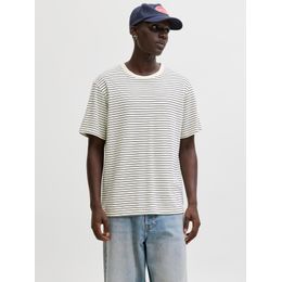 Jack & Jones Rundhalsshirt JACK & JONES "JJEDOVER STRIPED TEE SS CREW NECK SN", Herren, Gr. S, antique wei&szlig;, Jersey, Obermaterial: 100% Baumwolle, gestreift, Rundhals, Shirts Rundhalsshirt, mit Streifendesign