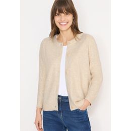 Cardigan Cecil, Damen, Gr. L (42), egg beige melange, Strick, Obermaterial: 37% Baumwolle, 34% Polyacryl, 26% Polyester, 3% sonstige Fasern, unifarben, bequem h&uuml;ftbedeckend, Rundhals, Strickjacken Cardigan, mit Knopfleiste