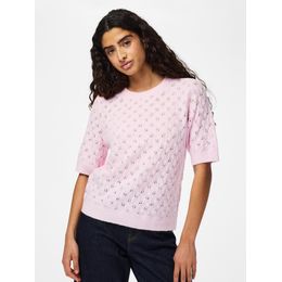 Strickpullover Pieces "PCLELOU SS O-NECK KNIT NOOS BC", Damen, Gr. S, roseate spoonbill detail:melange, Strick, Obermaterial: 65% Polyester, 17% Polyacryl, 10% Nylon, 5% Wolle, 3% Elasthan, meliert, regular fit normal, Rundhals, Pullover Strickpullover, mit Ajourmuster