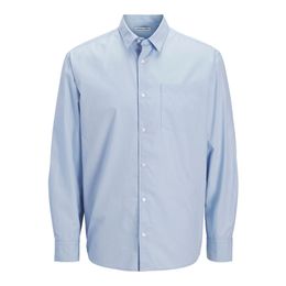 Jack & Jones Langarmhemd JACK & JONES "JJCOLE POPLIN STRIPE SHIRT LS", Herren, Gr. XS, N-Gr, chambray blau detail:solid, Web, Obermaterial: 100% Baumwolle, unifarben, relaxed fit, Hemden Langarmhemd