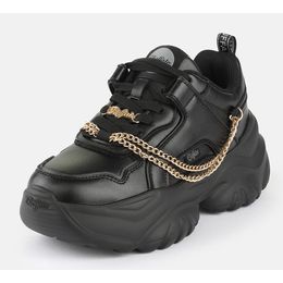Plateausneaker Buffalo "Bliss Chain", Damen, Gr. 38, schwarz, goldfarben, Lederimitat, Schuhe Plateausneaker, Halbschuh, Schn&uuml;rschuh, Chunky Sneaker mit Zierkette