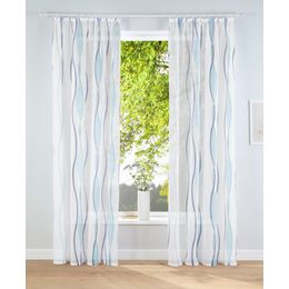 Gardine OTTO HOME "Dimona" Gr. 2, wei&szlig; (wei&szlig;, blau), B:140cm H:175cm, Voile, Polyester, Gardinen, Gardine, 2er-Set, Bestseller, Polyester, Wellen, Topseller
