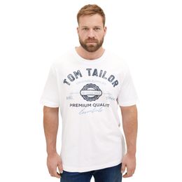 T-Shirt Tom Tailor PLUS, Herren, Gr. 3XL, wei&szlig;, Single Jersey, Obermaterial: 100% Baumwolle, bedruckt, bequem h&uuml;ftbedeckend, Rundhals, Shirts T-Shirt, mit Logo-Print