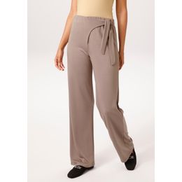 Schlupfhose Aniston CASUAL, Damen, Gr. 42, N-Gr, braun (taupe), Jersey, Obermaterial: 65% Viskose, 35% Polyester, unifarben, figurumspielend lang, Hosen Schlupfhose, mit seitlichem Bindeband - NEUE KOLLEKTION