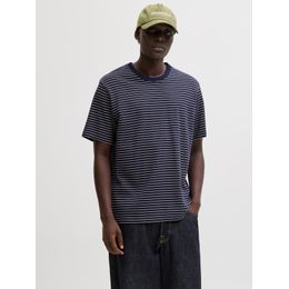 Jack & Jones Rundhalsshirt JACK & JONES "JJEDOVER STRIPED TEE SS CREW NECK SN", Herren, Gr. M, navy blazer, Jersey, Obermaterial: 100% Baumwolle, gestreift, Rundhals, Shirts Rundhalsshirt, mit Streifendesign