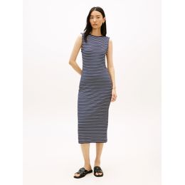 Jerseykleid Tommy Hilfiger "5X2 SLIM SLASH-NK DRS", Damen, Gr. M (40), N-Gr, breton stripe schwarz night, ecru, Jersey, Obermaterial: 95% Viskose, 5% Elasthan, gestreift, slim fit, Kleider Jerseykleid