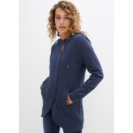 Kapuzensweatjacke bonprix, Damen, Gr. 56/58 (XXXL), blau (dunkelblau meliert), Web, Obermaterial: 60% Baumwolle, 40% Polyester, meliert, l&auml;ssig geschnitten Po-bedeckend, ohne Ausschnitt, Rippb&uuml;ndchen, Sweatjacken Kapuzensweatjacke, mit Stehkragen, mit Eingrifftaschen, aus Baumwollmischung