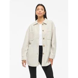 Hemdjacke Vila "VIKIMMI SHIRT L/S JACKET - NOOS", Damen, Gr. XL, super light natural melan, Web, Obermaterial: 100% Polyester, unifarben, regular fit, Rundhals, Jacken Hemdjacke