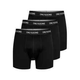 Only & Sons Trunk ONLY & SONS "ONSBASIC SOLID BOXER 3PACK NOOS", Herren, Gr. L, 3 Stk., schwarz detail:schwarz waist wei&szlig; logo, Jersey, Obermaterial: 95% Baumwolle, 5% Elasthan, unifarben mit Farbeinsatz, Unterhosen Trunk, Baumwollmischung, eng anliegend