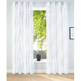 Gardine OTTO HOME "Dimona" Gr. 4, wei&szlig; (wei&szlig;, blau), B:140cm H:245cm, Voile, Polyester, Gardinen, Gardine, 2-er Set, transparent, Voile, Polyester, Wellen