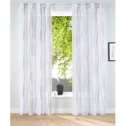 Gardine OTTO HOME "Dimona" Gr. 4, grau (wei&szlig;, taupe), B:140cm H:245cm, Voile, Polyester, Gardinen, Gardine, 2-er Set, transparent, Voile, Polyester, Wellen