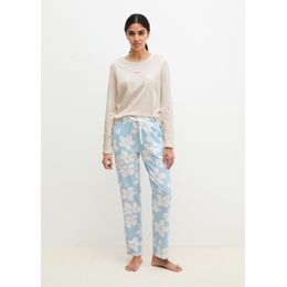 Marc O'Polo Pyjamahose MARC O'POLO "Mix N Match Cotton", Damen, Gr. S, N-Gr, niagara mist print, Single Jersey, Obermaterial: 100% Baumwolle, lang, Hosen Pyjamahose, mit floralem Print, Gummizug und Bindeband