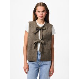 Cardigan Pieces "PCSILLY SL REV TIE VEST KNIT NOOS BC", Damen, Gr. M, morel, Strick, Obermaterial: 90% Polyester, 5% Wolle, 5% Elasthan, unifarben, regular fit normal, Rundhals, Strickjacken Cardigan, mit Bindeb&auml;ndern
