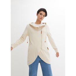 Kapuzensweatjacke bonprix, Damen, Gr. 32/34 (XS), beige (beige meliert), Web, Obermaterial: 60% Baumwolle, 40% Polyester, meliert, l&auml;ssig geschnitten Po-bedeckend, ohne Ausschnitt, Rippb&uuml;ndchen, Sweatjacken Kapuzensweatjacke, mit Stehkragen, mit Eingrifftaschen, aus Baumwollmischung