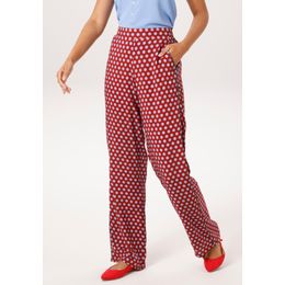 Schlupfhose Aniston CASUAL, Damen, Gr. 46, N-Gr, rot (dunkelrot, hellblau, rosa, smaragdgr&uuml;n), Web, Obermaterial: 100% Viskose (LENZING&trade; ECOVERO&trade;), bedruckt, gemustert, gepunktet, weit lang, Hosen Schlupfhose, allover mit gemusterten Punkten bedruckt - NEUE KOLLEKTION