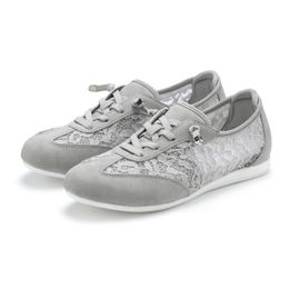 Sneaker Lascana "Freizeitschuh, Halbschuh, Slip-On-Sneaker", Damen, Gr. 36, grau, Obermaterial: 60% Textilmaterial, 40% Lederimitat. Decksohle: 100% Textilmaterial. Futter: 100% Textilmaterial. Laufsohle: 100% Synthetik, leicht transparent, unifarben, Basic, Schuhe Sneaker, mit modischen Spitzendetails und herausnehmbarer Innensohle VEGAN, Topseller