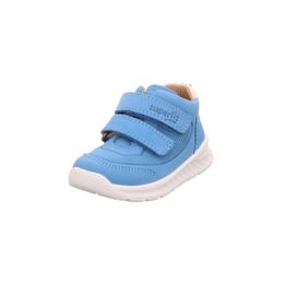 Sneaker Superfit "BREEZE WMS: mittel", Jungen, Gr. 24, blau, wei&szlig;, Nappaleder, Nubukleder, unifarben mit Farbeinsatz, Schuhe Sneaker, Klettschuh, in WMS: Weite mittel, Gr&ouml;&szlig;enschablone zum Download
