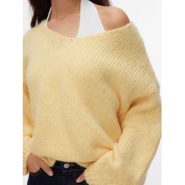 V&eacute;ro Moda Strickpullover VERO MODA "VMMAYBE LS 2WAY V-NECK PULLOVER NOOS", Damen, Gr. S, pale banana, Strick, Obermaterial: 100% Polyester, unifarben, loose fit normal, V-Ausschnitt, Strickb&uuml;ndchen, Pullover Strickpullover, Kunstfaser, locker geschnitten, V-Ausschnitt