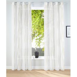 Gardine OTTO HOME "Dimona" Gr. 2, beige (creme, gr&uuml;n), B:140cm H:175cm, Voile, Polyester, Gardinen, Gardine, 2-er Set, transparent, Voile, Polyester, Wellen