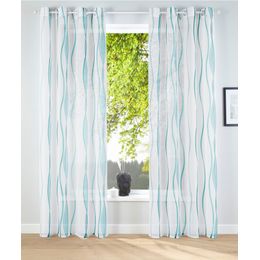 Gardine OTTO HOME "Dimona" Gr. 5, wei&szlig; (wei&szlig;, petrol), B:140cm H:265cm, Voile, Polyester, Gardinen, Gardine, 2-er Set, transparent, Voile, Polyester, Wellen