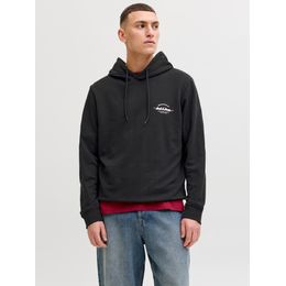 Jack & Jones Kapuzensweatshirt JACK & JONES "JJBRANDON SWEAT HOOD", Herren, Gr. XS, schwarz, angeraute Sweatware, Obermaterial: 65% Polyester, 35% Baumwolle, unifarben, regular fit, Rippb&uuml;ndchen, Sweatshirts Kapuzensweatshirt