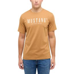 Kurzarmshirt Mustang "Herren Style Austin", Damen, Gr. L, hellbraun, Jersey, 100% Baumwolle, Rundhals, Shirts Kurzarmshirt