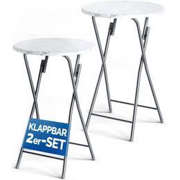 Casaria Stehtisch 2er-Set klappbar &Oslash;60cm Marmoroptik Wei&szlig; 110cm H&ouml;he