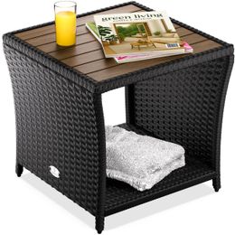 Casaria Polyrattan Beistelltisch Schwarz 40x45x45cm Akazienholz