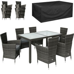 Casaria Polyrattan Garten-Sitzgruppe 7-tlg Grau/Anthrazit + Abdeckplane