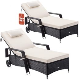 Casaria Polyrattan Gartenliege 2er-Set Schwarz/Creme 193x90x43cm