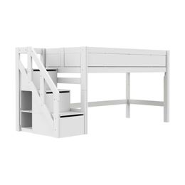 Lifetime halbhohes Bett mit Treppe 120cm wei&szlig; Ma&szlig;e (cm): B: 257 H: 128 &raquo; M&ouml;bel Kraft