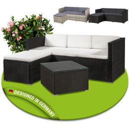 Juskys Polyrattan Lounge Punta Cana M schwarz f&uuml;r 3-4 Personen &ndash; Sofa, Tisch & Hocker