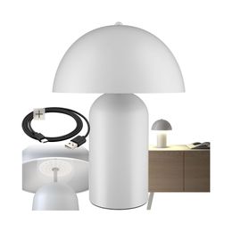 TecTake&reg; Akku-Tischlampe, Retro-Pilzdesign im 70er-Jahre-Stil, indirektes Licht, Touchschalter, inkl. Ladekabel, 25 x 34 cm