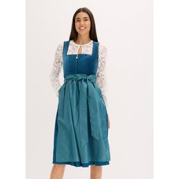bonprix Dirndl mit Samt in Midil&auml;nge (2-tlg.Set), blau, Samt