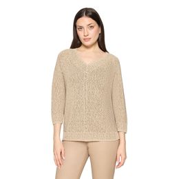 Strickpullover Betty Barclay "Damen mit Struktur", Damen, Gr. 36, natural, Strick, Obermaterial: 70% Baumwolle, 25% Polyester, 5% Polyester, figurumspielend lang, V-Ausschnitt, Pullover Strickpullover