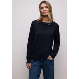 Rundhalspullover Street One, Damen, Gr. 34, tiefblau, Stoff, 86% Viskose, 14% Polyester, unifarben, comfort fit normal, Rundhals, B&uuml;ndchen, Pullover Rundhalspullover, Basic