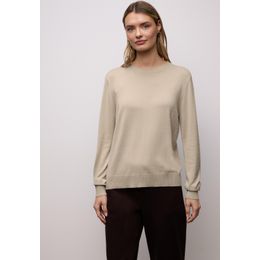 Rundhalspullover Street One, Damen, Gr. 34, cotton beige, Stoff, 86% Viskose, 14% Polyester, unifarben, comfort fit normal, Rundhals, B&uuml;ndchen, Pullover Rundhalspullover, Basic