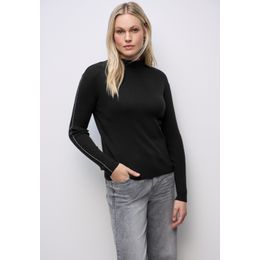 Rollkragenpullover Street One, Damen, Gr. 46, schwarz, Stoff, 30% Polyester, 29% Polyacryl, 21% Viskose, 20% Nylon, unifarben, normal normal, hoch geschlossener Ausschnitt, Rippb&uuml;ndchen, Pullover Rollkragenpullover, mit Tape Detail am &Auml;rmel