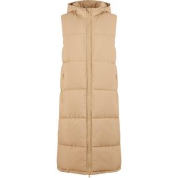 Steppweste Urban Classics "Urban Classics Ladies Long Hooded Puffer Vest", Damen, Gr. S, unionbeige, 100% Polyester, Westen Steppweste