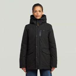 G-Star Raw Parka G-STAR "Vodan 2.0 Short Jacket Women", Damen, Gr. XS (34), dk schwarz, Web, Obermaterial: 54% Elastomultiester, 46% Polyester, unifarben, regular fit Po-bedeckend, Jacken Parka, mit Pattentaschen