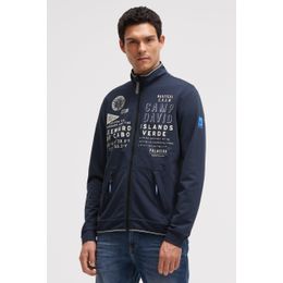 Sweatjacke CAMP DAVID, Herren, Gr. XXL, blau, Material: 70% Baumwolle, 24% Polyester, 6% Elasthan, bedruckt, bestickt, relaxed fit normal, hoch geschlossener Ausschnitt, eingesetzt B&uuml;ndchen, Sweatjacken Sweatjacke, mit reflektierenden Details