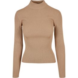 Rundhalspullover Urban Classics "Urban Classics Damen Ladies Rib Knit Turtelneck Sweater", Damen, Gr. S, unionbeige, 35% Viskose, 35% Polyester, 30% Elasthan, unifarben, slim fit, amerikanischer Ausschnitt, Pullover Rundhalspullover