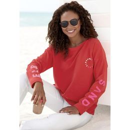 ELBSAND Sweatshirt 'Anvor' rot Gr. L (40) f&uuml;r Damen. Rundhals und Logodrucke. Figurumspielend. Nachhaltig.