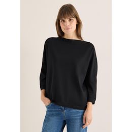 3/4-Arm-Shirt Cecil, Damen, Gr. S (38), schwarz, Web, 48% Baumwolle, 48% Modal, 4% Elasthan, unifarben, normal normal, U-Boot-Ausschnitt, B&uuml;ndchen, Shirts 3/4-Arm-Shirt, mit U-Boot-Ausschnitt