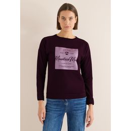 Langarmshirt Cecil, Damen, Gr. XL (44), eggplant rot, Web, 48% Baumwolle, 48% Modal, 4% Elasthan, bedruckt, comfort fit normal, Rundhals, B&uuml;ndchen, Shirts Langarmshirt, Rundhalsausschnitt